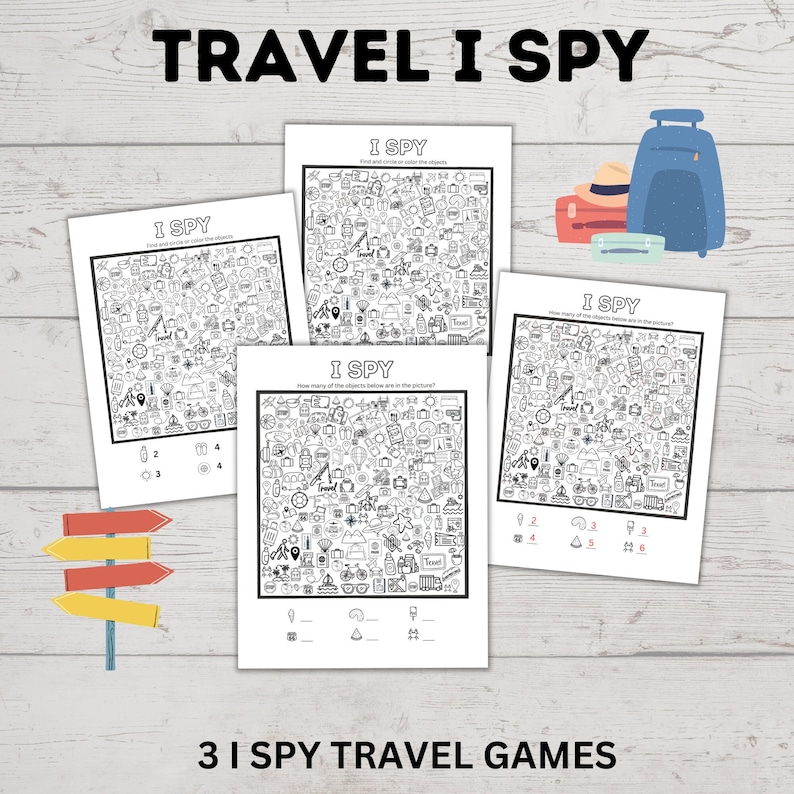 I Spy Travel Fun Printable Game for Kids, Airplane Activity, Road Trip ...