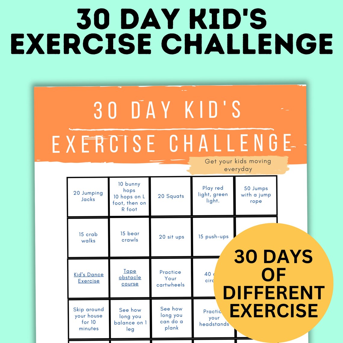 30 Days Kids Exercise Challenge | Kids Activities | Kids Exercises ...
