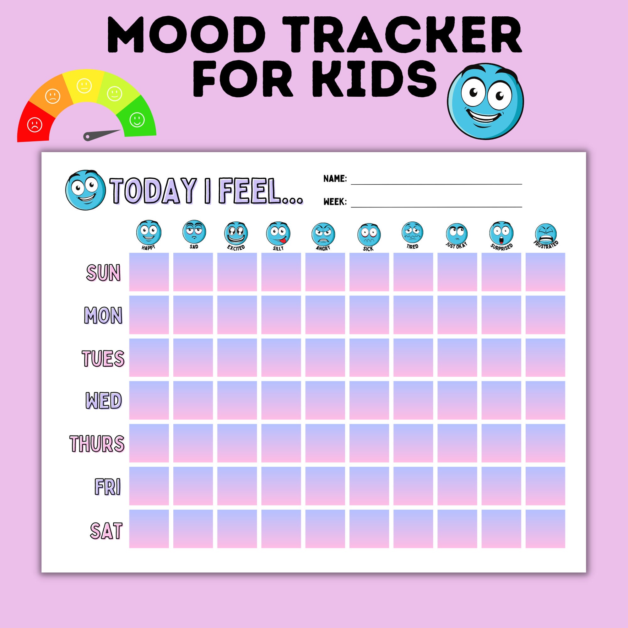 Kid's Mood Tracker | Track Mood | Mood Calendar | Mood Chart | Emotions ...