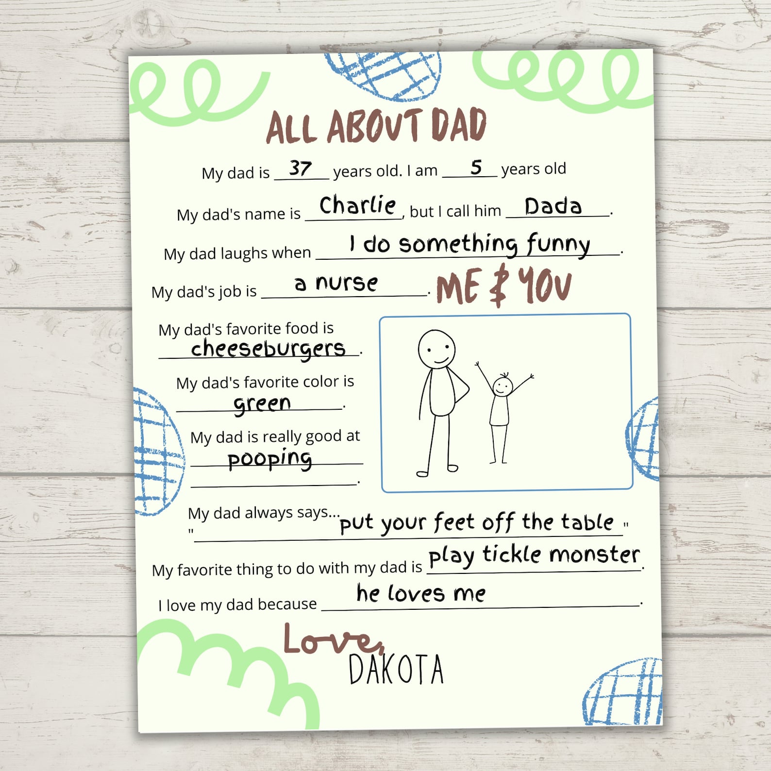 Father's Day Father's Day Questionnaire for Kids Father's Day Gifts Dad ...