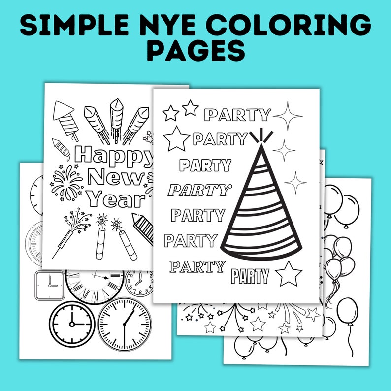 New Year's Eve Coloring Pages for Kids New Year's - Etsy