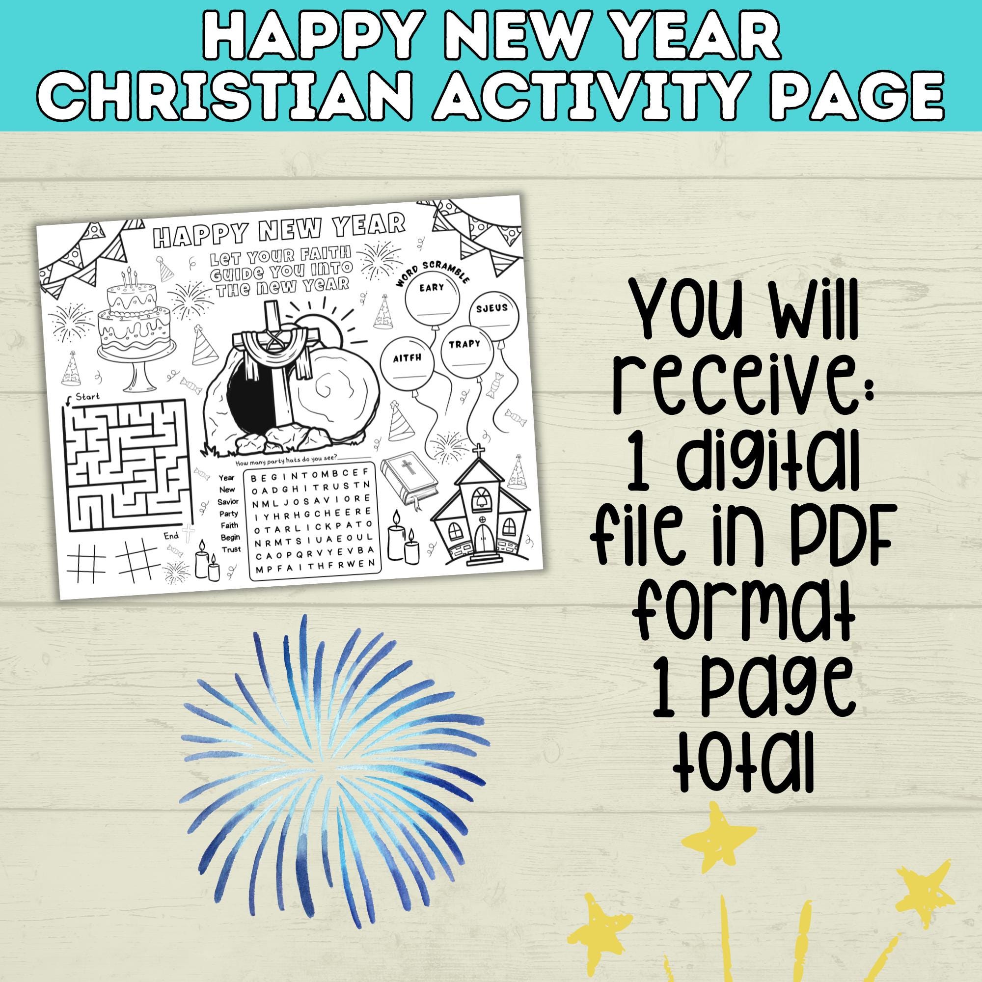 New Year's Eve Christian Coloring Sheet for Kids, Sunday School Bible ...