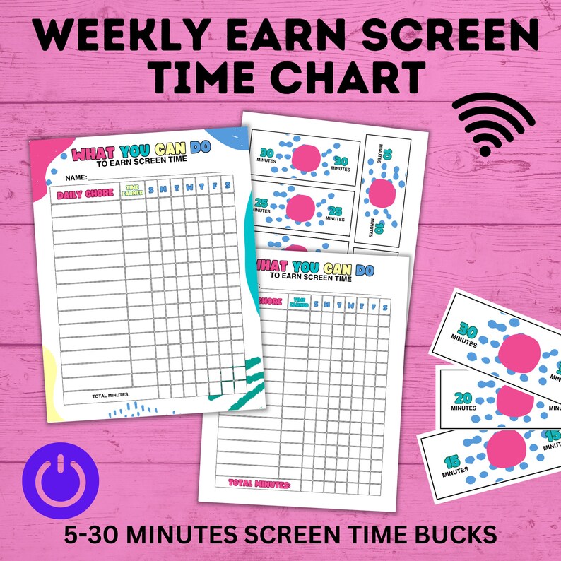 Weekly Earn Screen Time Chart for Kids | Screen Time Chart | TV Chart ...