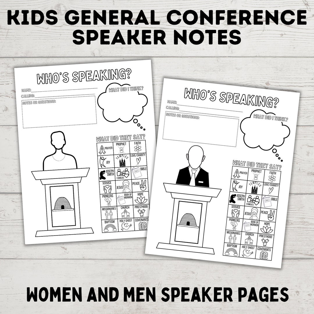 General Conference Speaker Notes for Kids | General Conference Activity ...