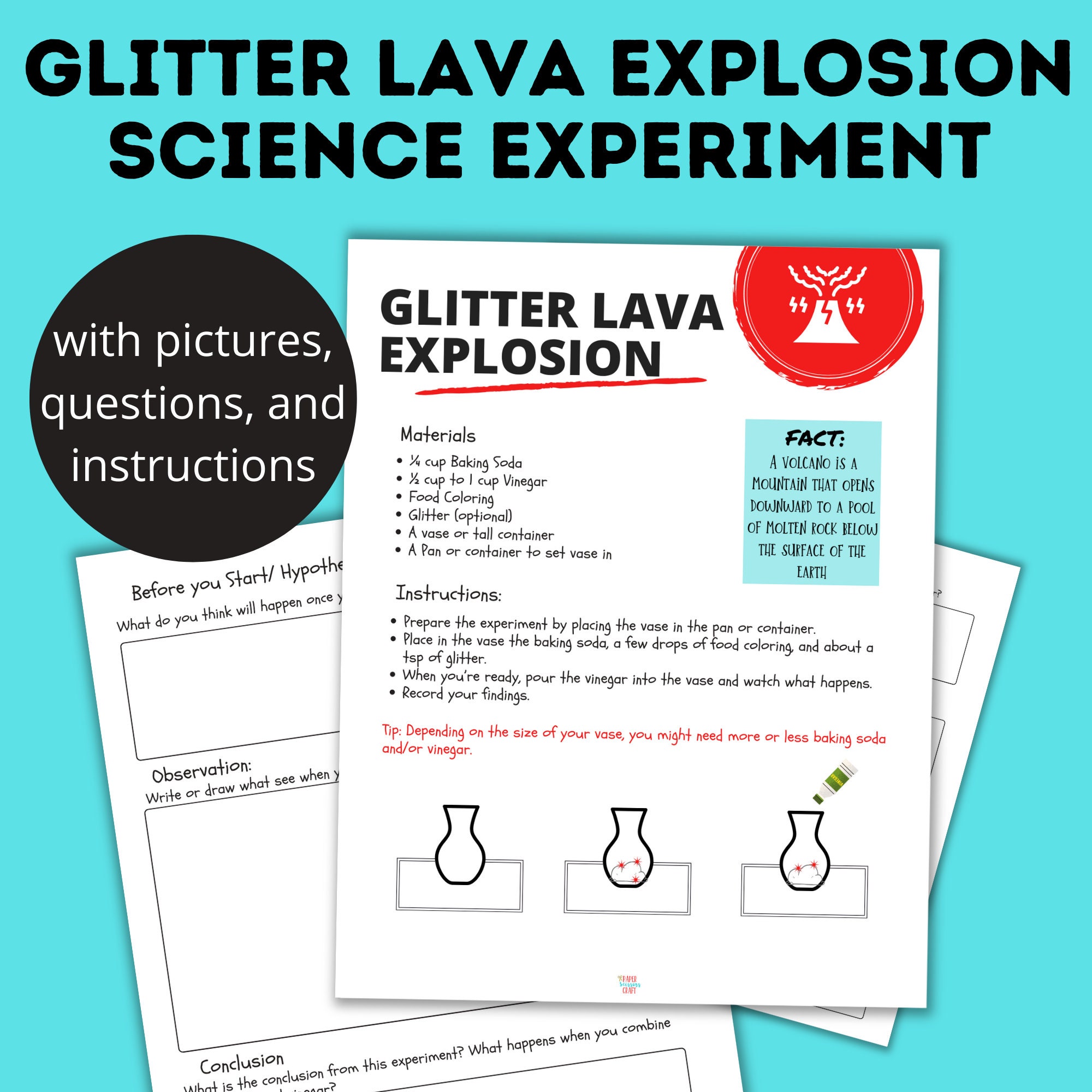 Science for Kids | Science Worksheet for Glitter Lava Explosion | Kids ...