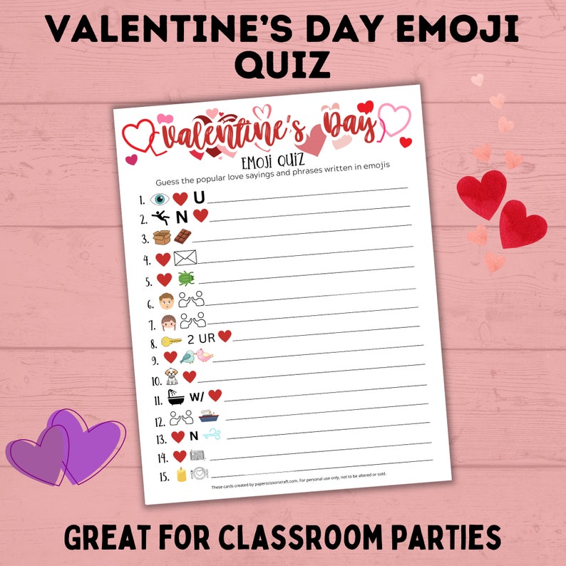 Printable Valentine's Day Emoji Quiz | Valentine's Day Games ...