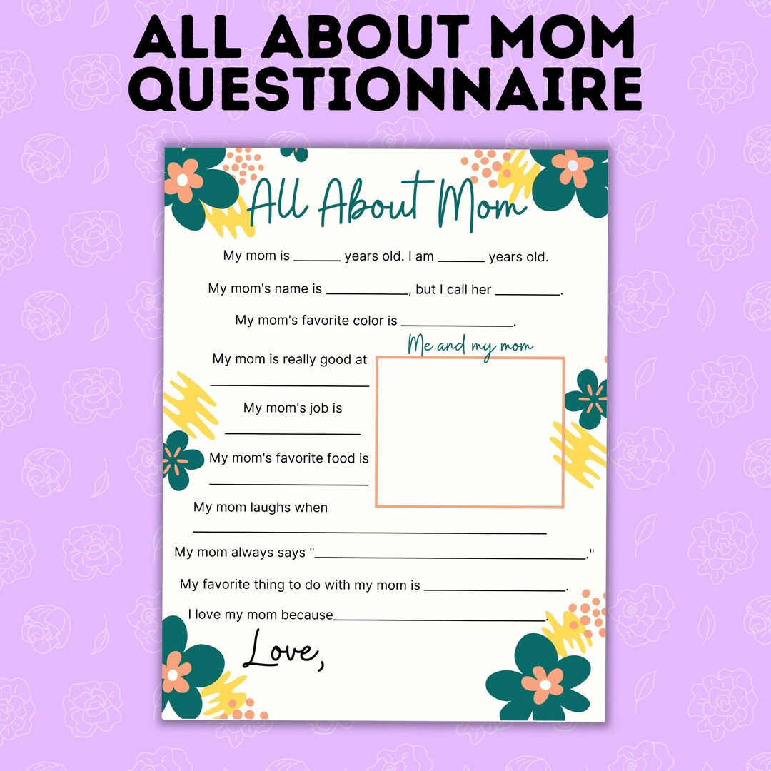 Mother's Day Questionnaire | Mother's Day Gift | Gift Ideas for Moms ...