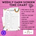 Weekly Earn Screen Time Chart for Kids | Screen Time Chart | TV Chart ...