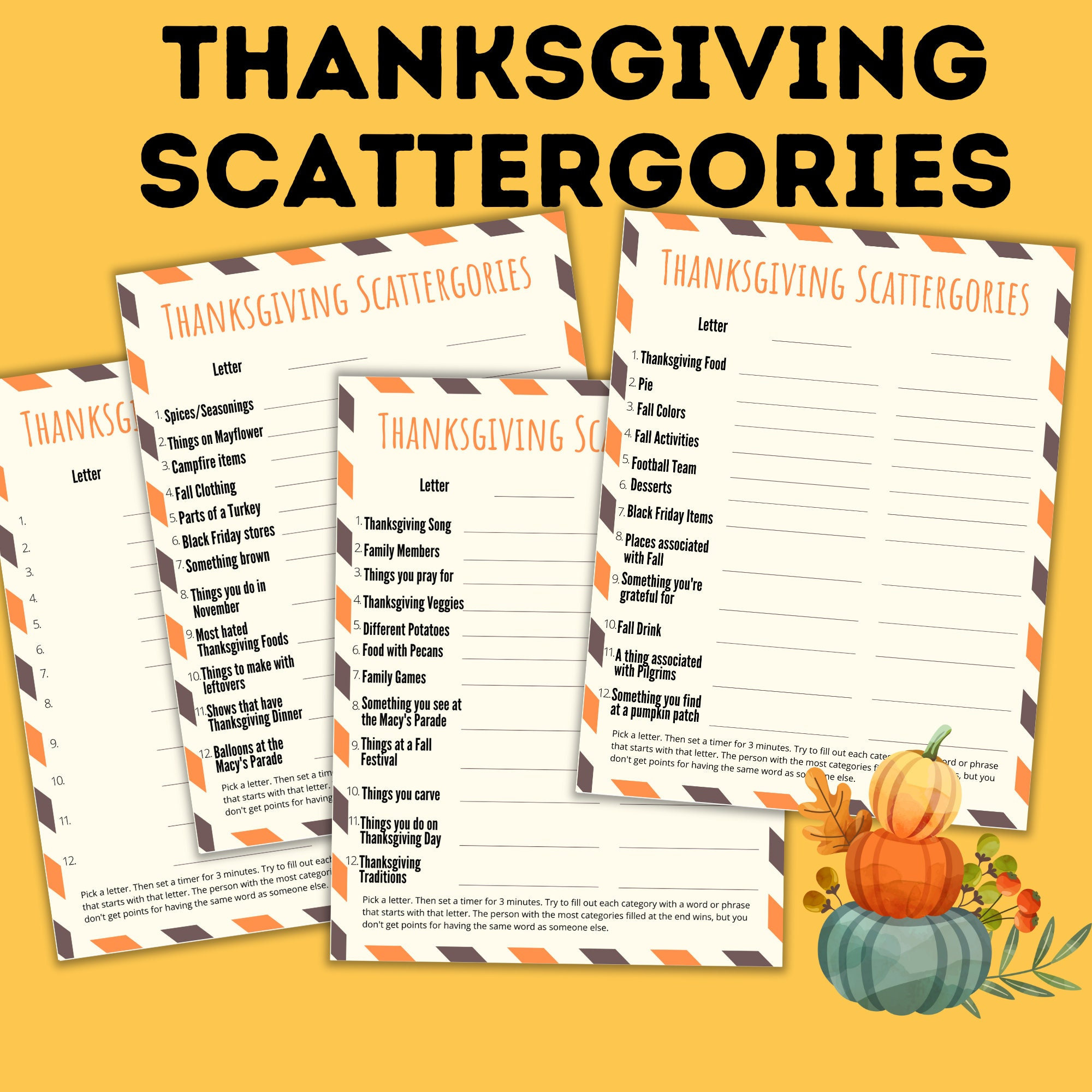 Thanksgiving Scattergories | Thanksgiving Games | Games | Scattergories ...