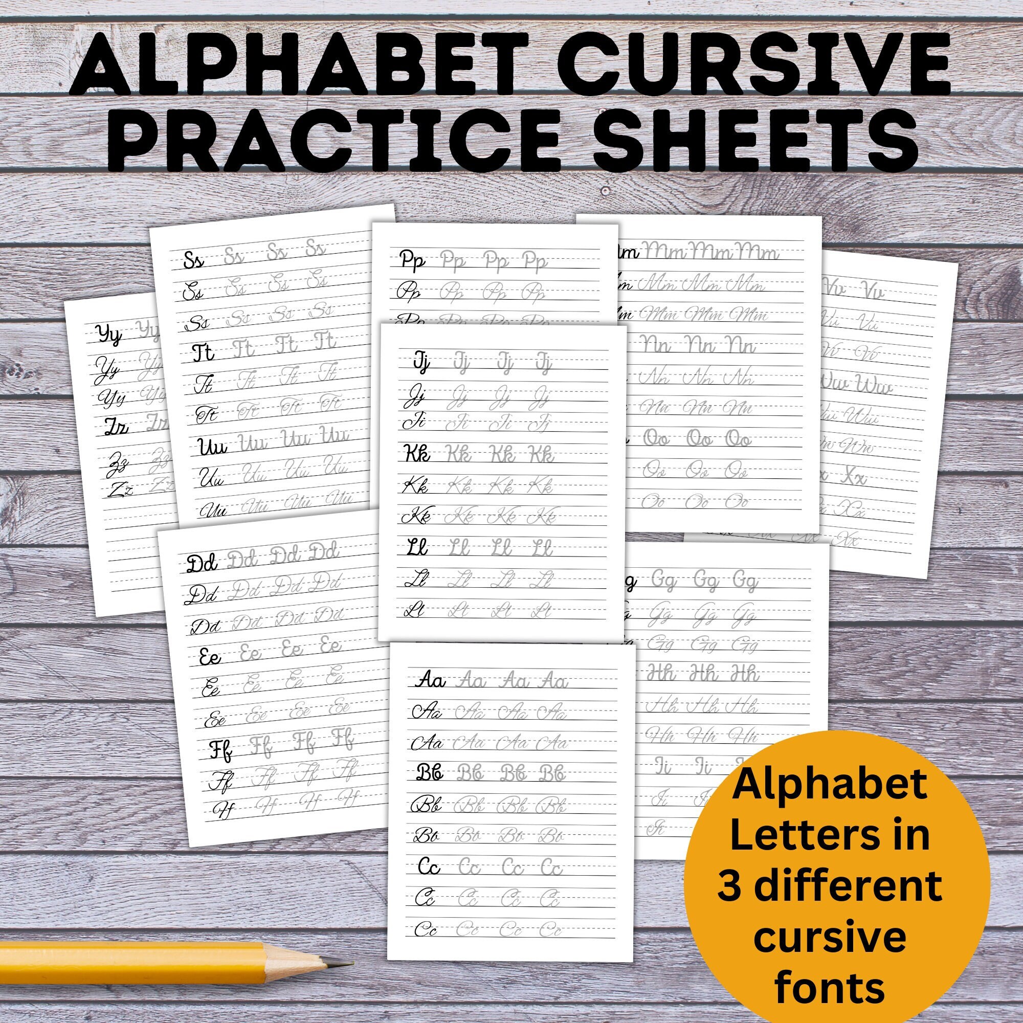 Cursive Alphabet Practice Sheets With Different Fonts | Handwriting ...