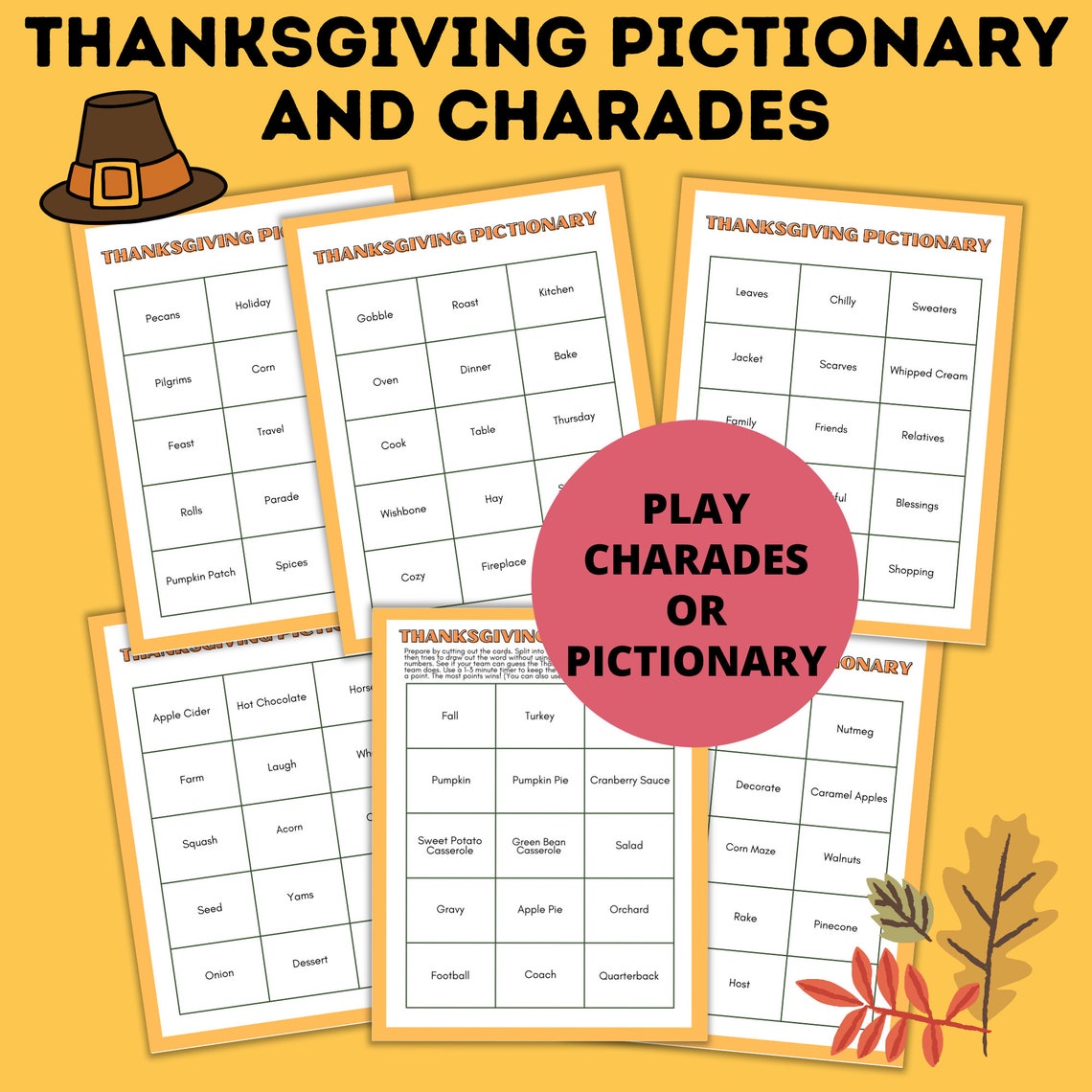 Thanksgiving Pictionary and Charades for Kids and Family | Thanksgiving ...