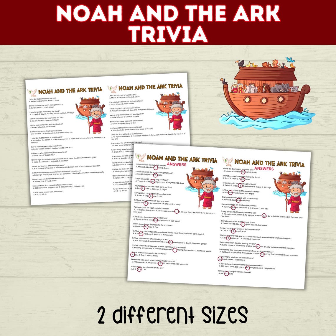 Noah's Ark Trivia Game Printable Old Testament Activity, Sunday School ...