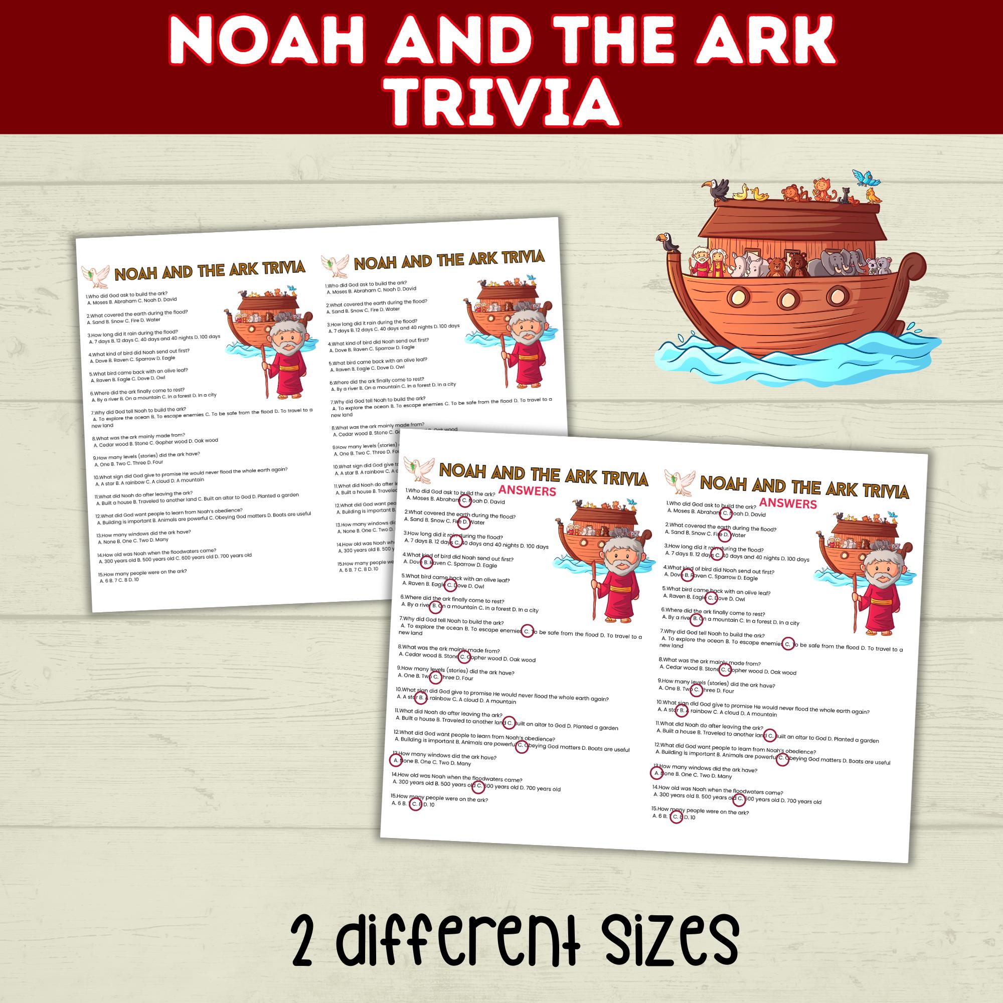 Noah's Ark Trivia Game Printable Old Testament Activity, Sunday School ...
