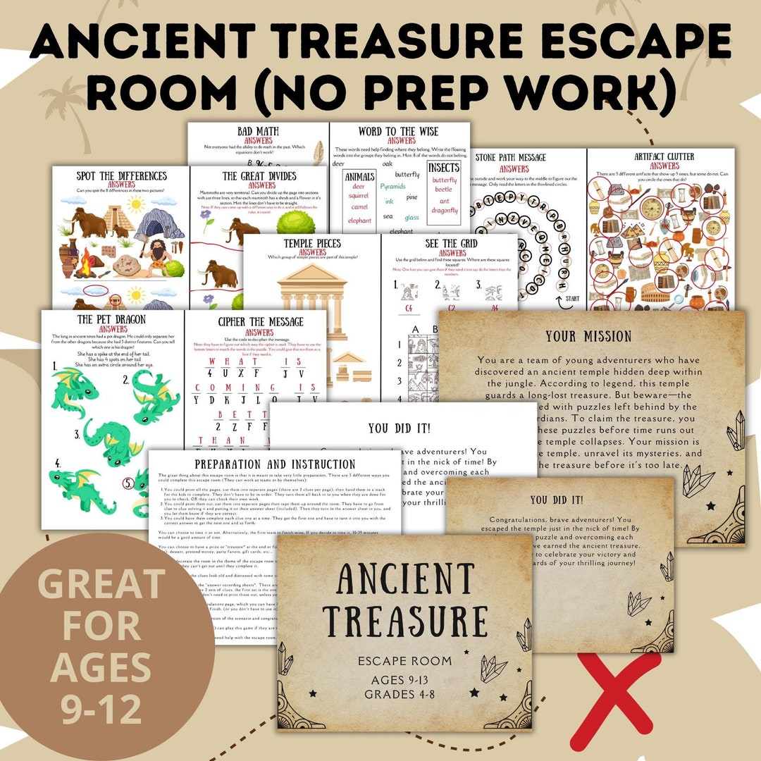 Ancient Treasure Escape Room for Kids Ages 9-13 No Prep Work | Kids ...