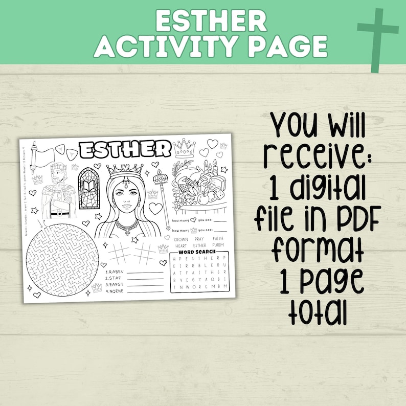 Esther Activity Page for Kids | Bible Craft | Bible Activity Page ...