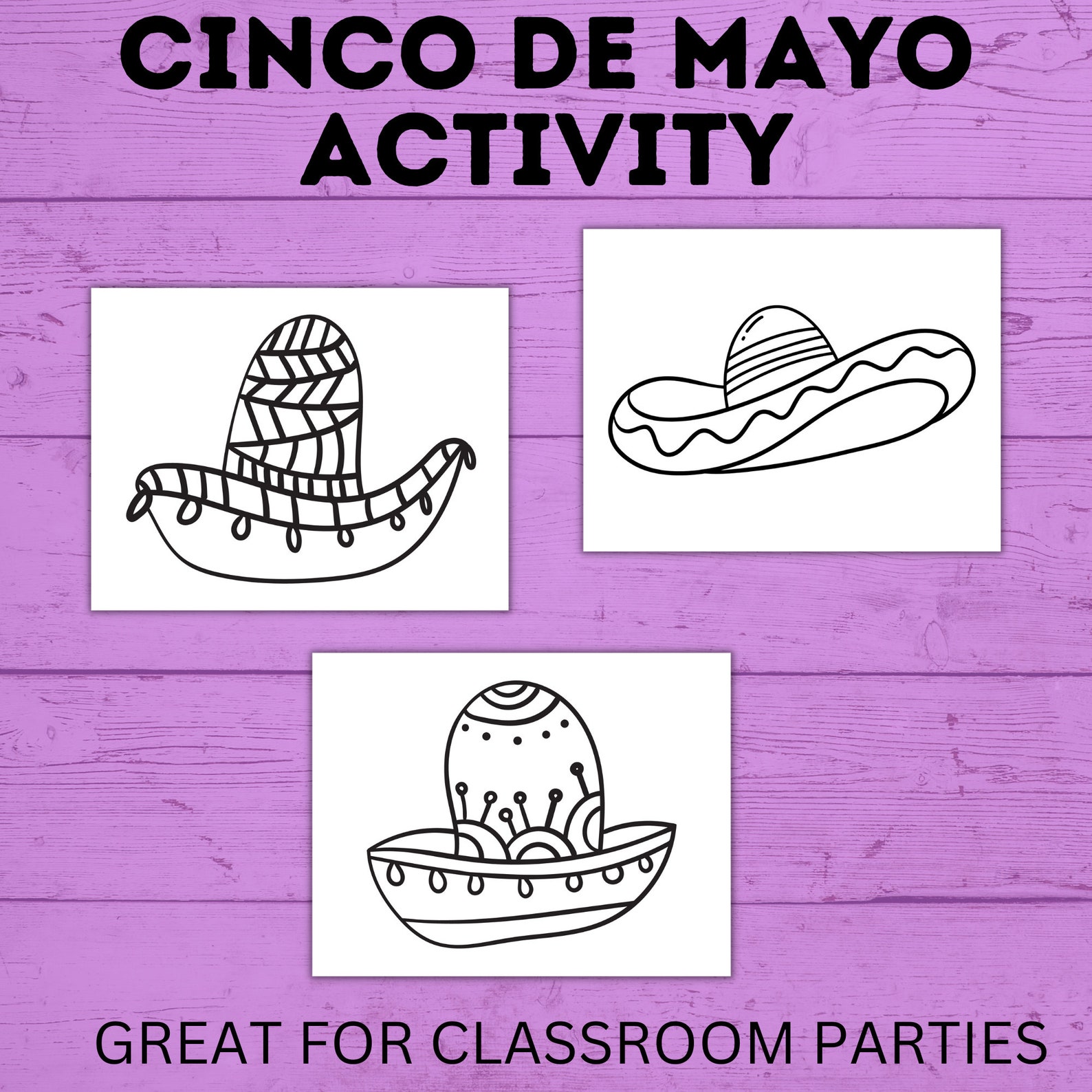 Sombrero Coloring Pages: Cinco De Mayo Kids Activity (PDF Download) - Etsy