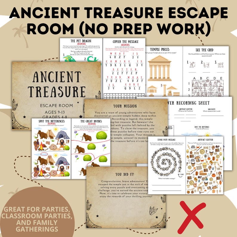 Ancient Treasure Escape Room for Kids Ages 9-13 No Prep Work | Kids ...