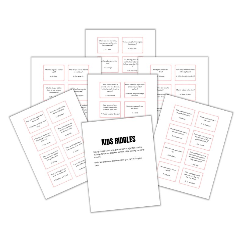 Kid's Riddle Cards Kid's Riddle Questions Riddles - Etsy