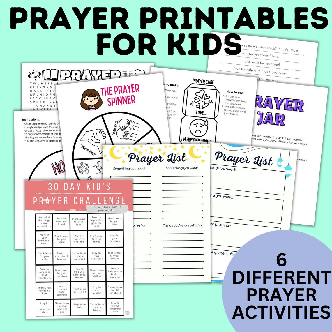 Prayer Printable for Kids Prayer Cube Prayer Prompts Prayer Guide ...