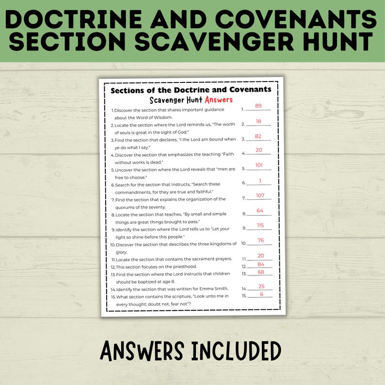 Doctrine & Covenants Scavenger Hunt: Scripture Quiz (PDF Download) - Etsy