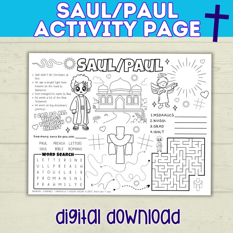 Paul and Saul Bible Character Coloring and Activity Sheet for Kids ...