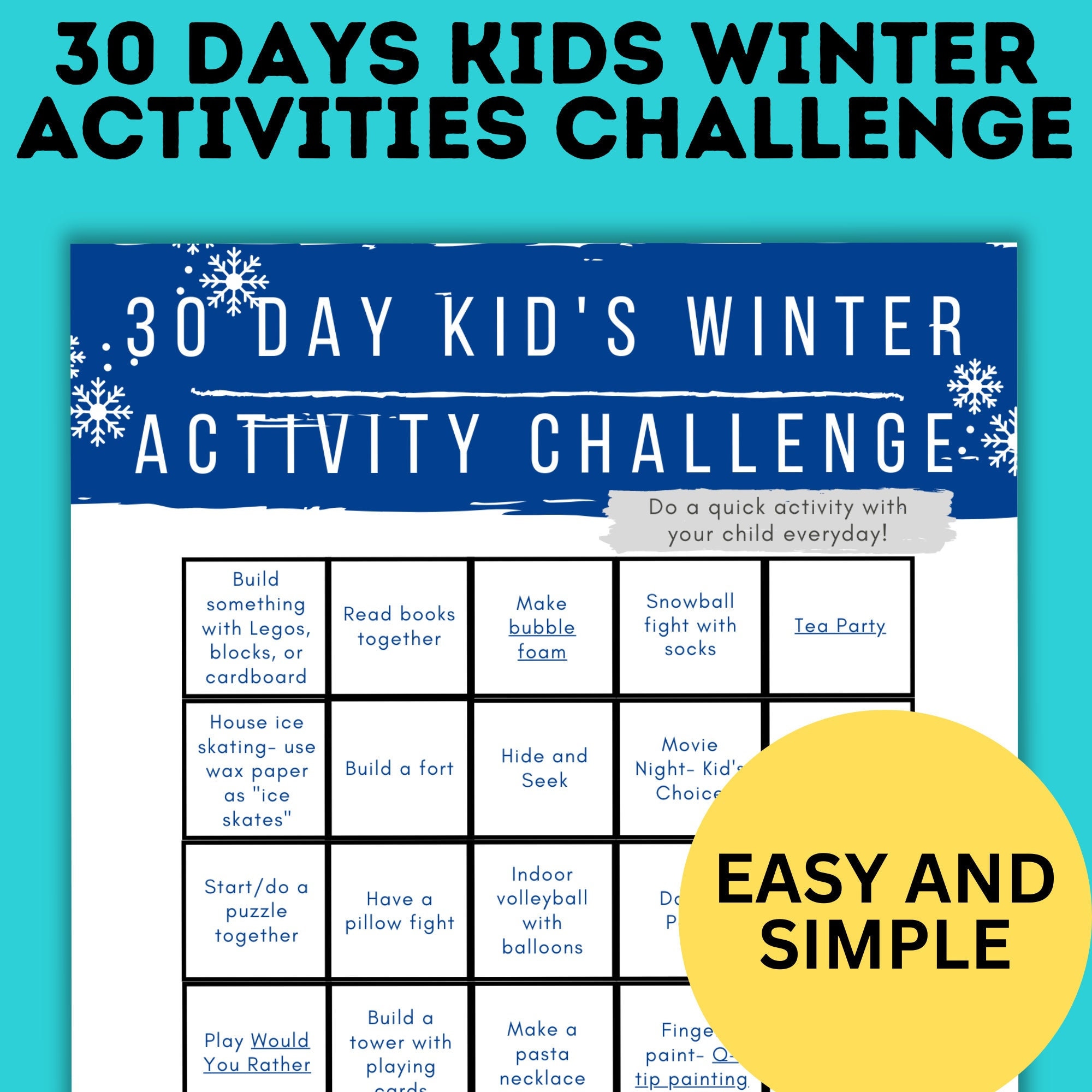 30 Days of Winter Activities for Kids | Winter Challenge | Winter ...