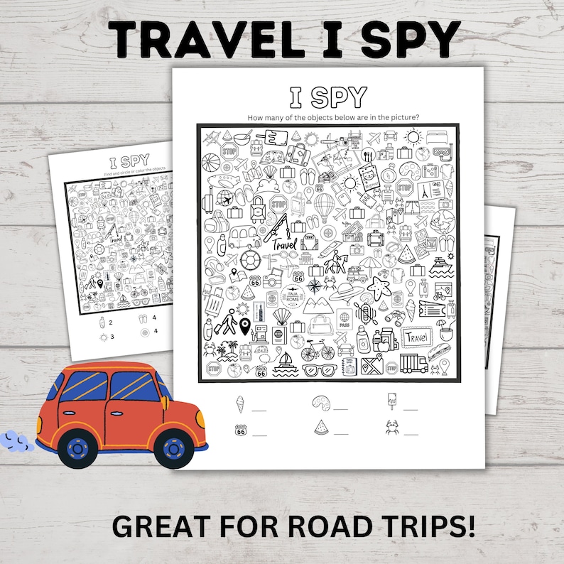 I Spy Travel Fun Printable Game for Kids, Airplane Activity, Road Trip ...