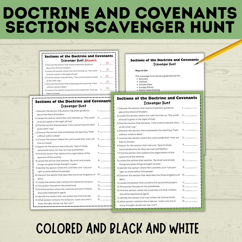 Doctrine & Covenants Scavenger Hunt: Scripture Quiz (PDF Download) - Etsy