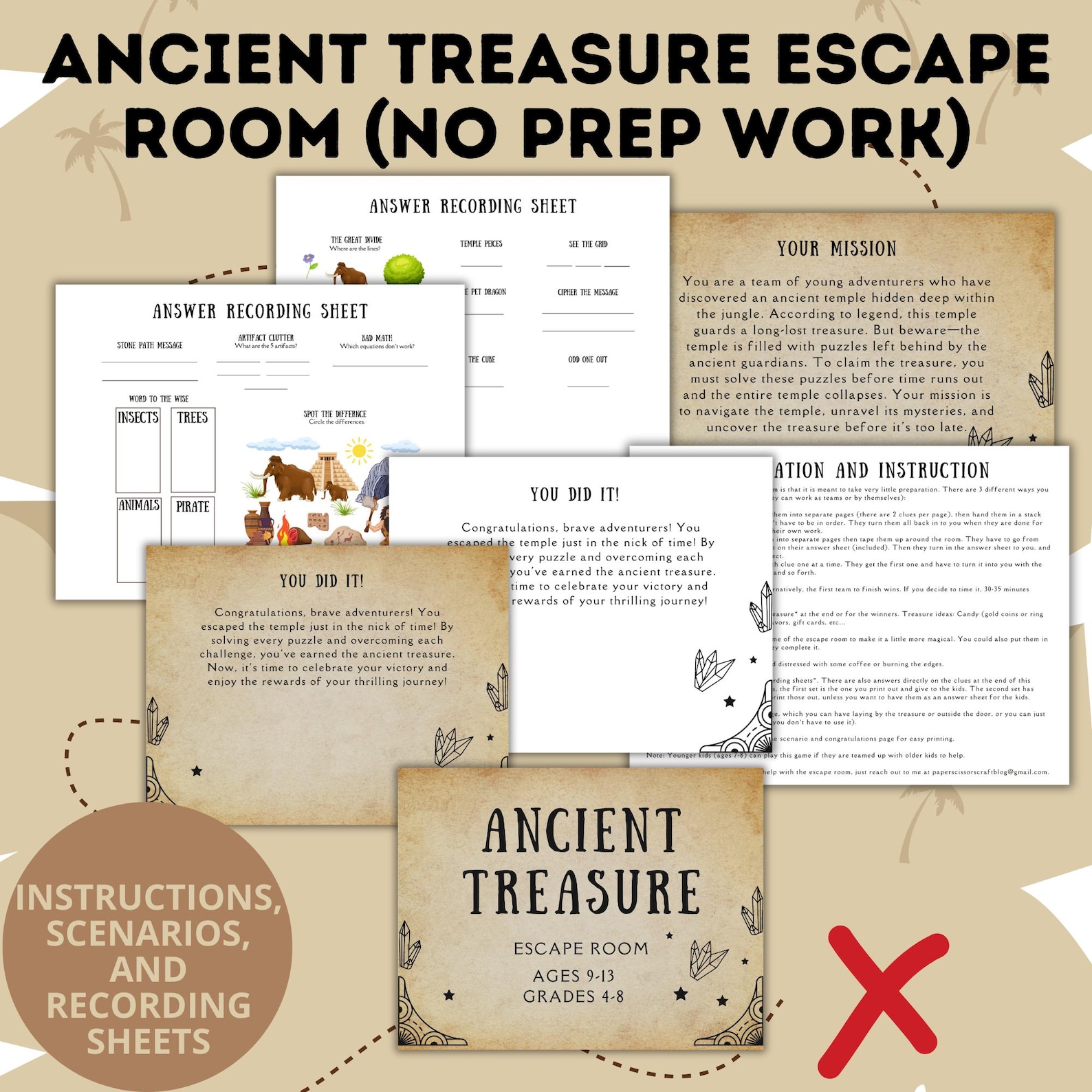Ancient Treasure Escape Room for Kids Ages 9-13 No Prep Work | Kids ...