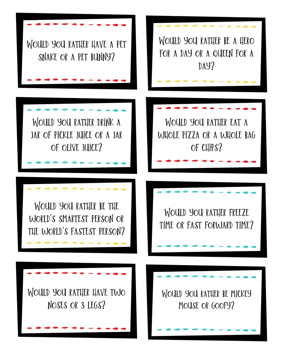 Would You Rather for Kids Question Cards for Kids Kids - Etsy