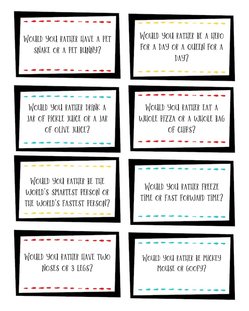 Would You Rather for Kids Question Cards for Kids Kids - Etsy