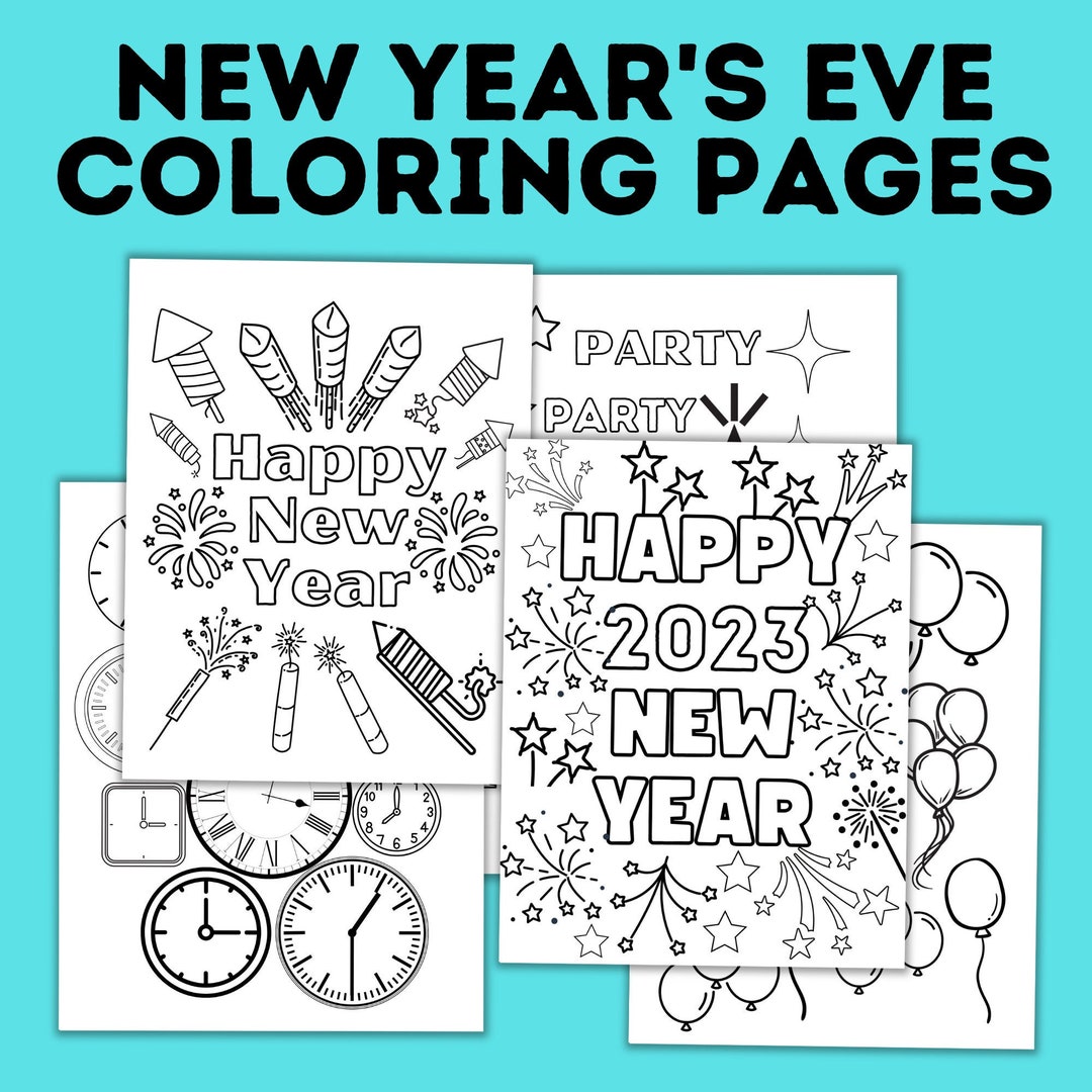 New Year's Eve Coloring Pages for Kids New Year's - Etsy