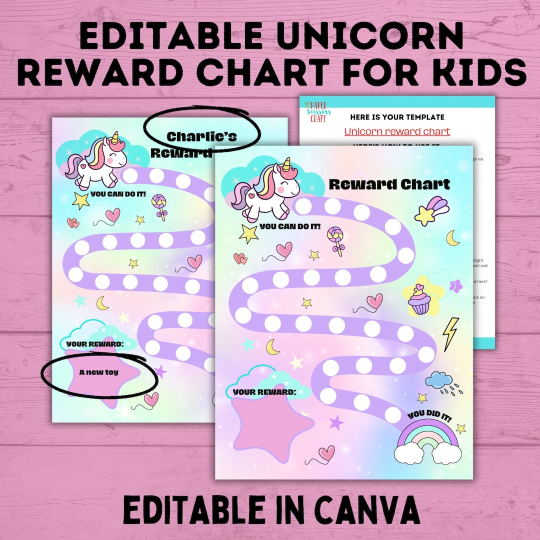 Custom Unicorn Reward Chart | Kid's Editable Unicorn Reward Chart ...