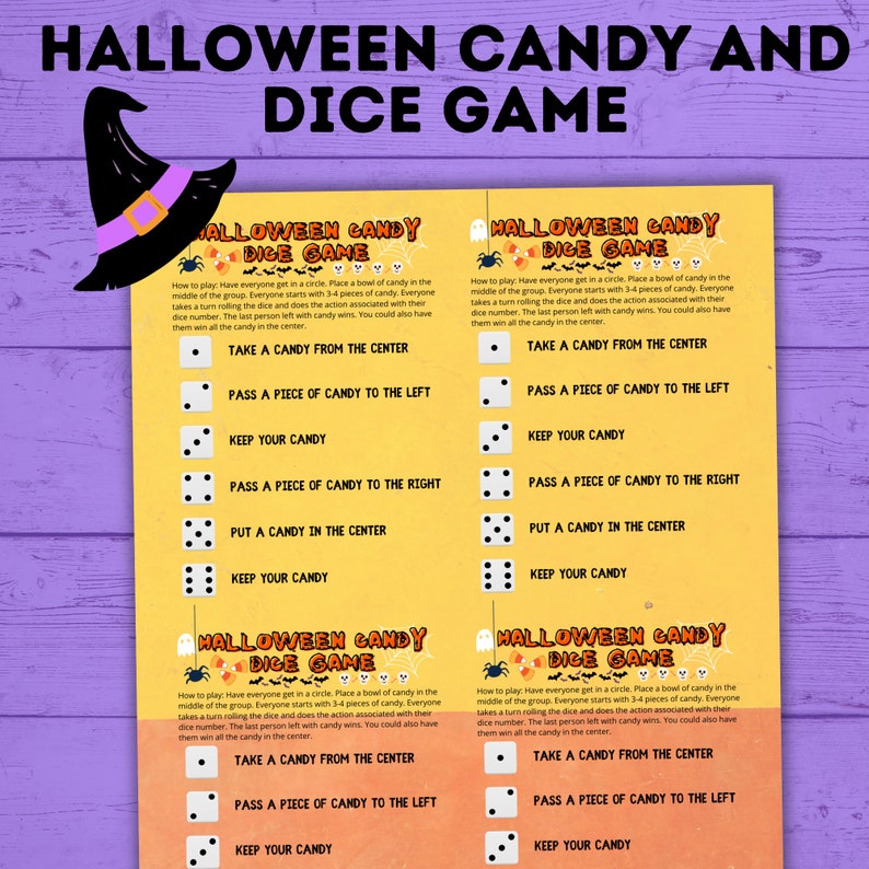 Halloween Candy Dice Game for Kids and Family Halloween Game Printables ...