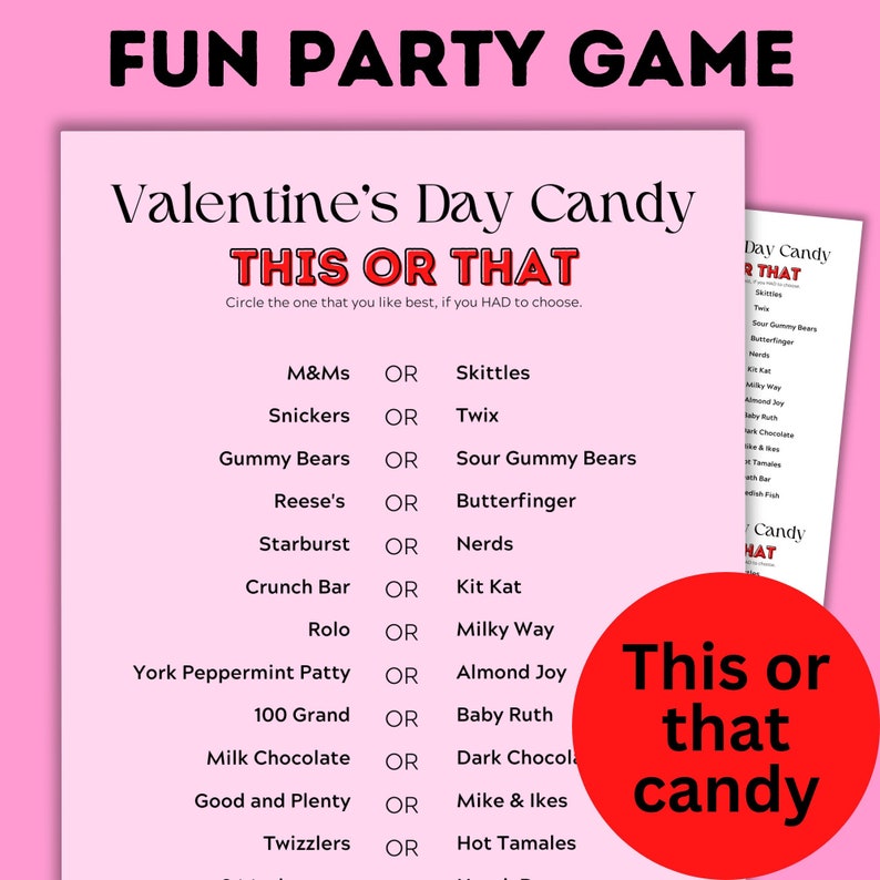 Valentine's Day This or That Candy Game for Kids | Classroom Games ...