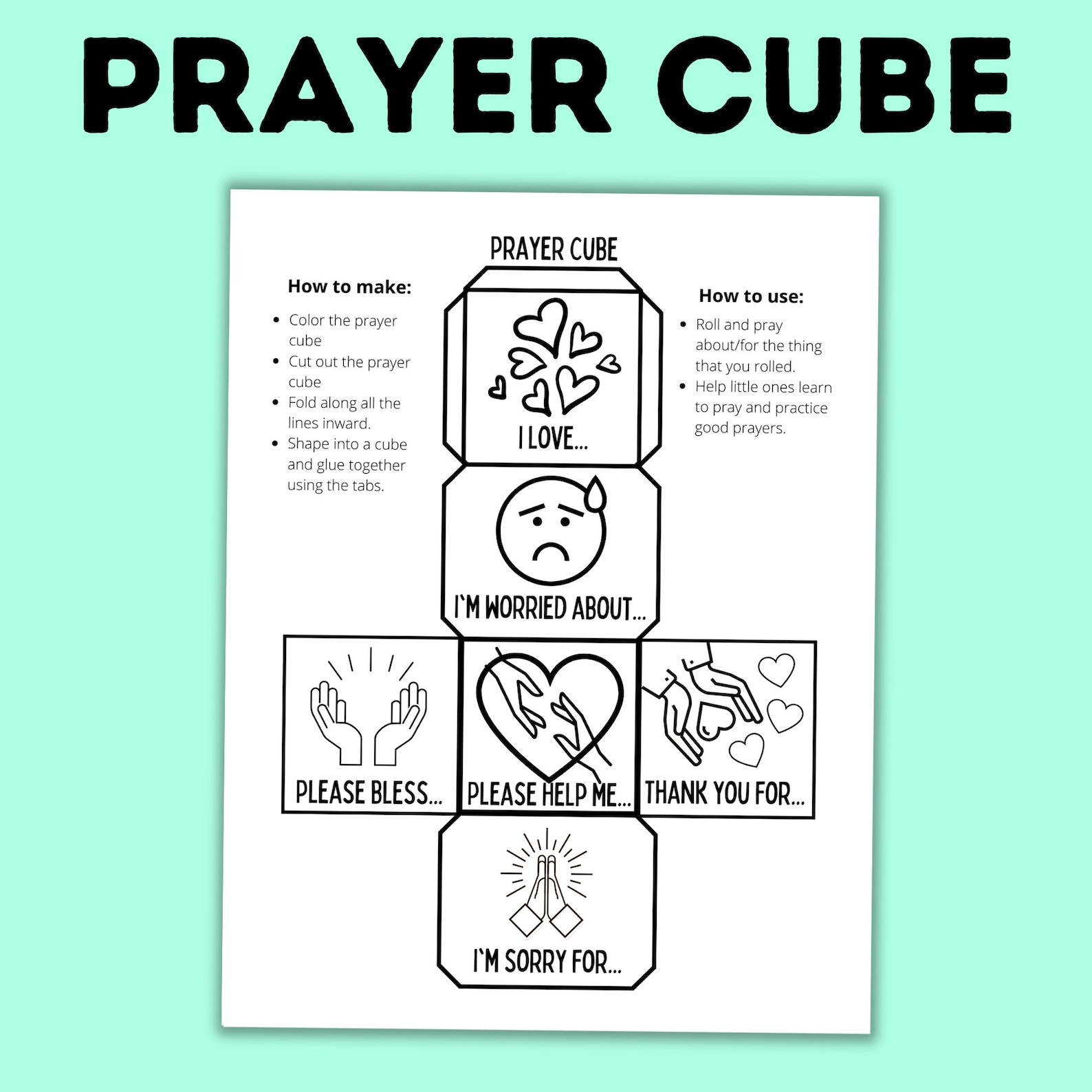 Prayer Printable for Kids Prayer Cube Prayer Prompts Prayer Guide ...