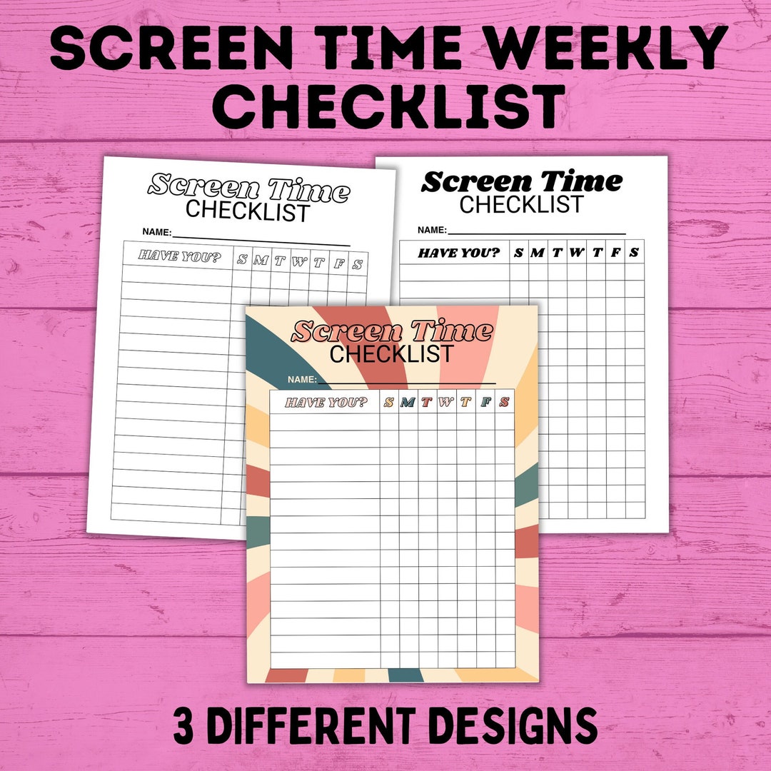 Chore Chart for Kids | Weekly Screen Time Chart | Weekly Checklist for ...
