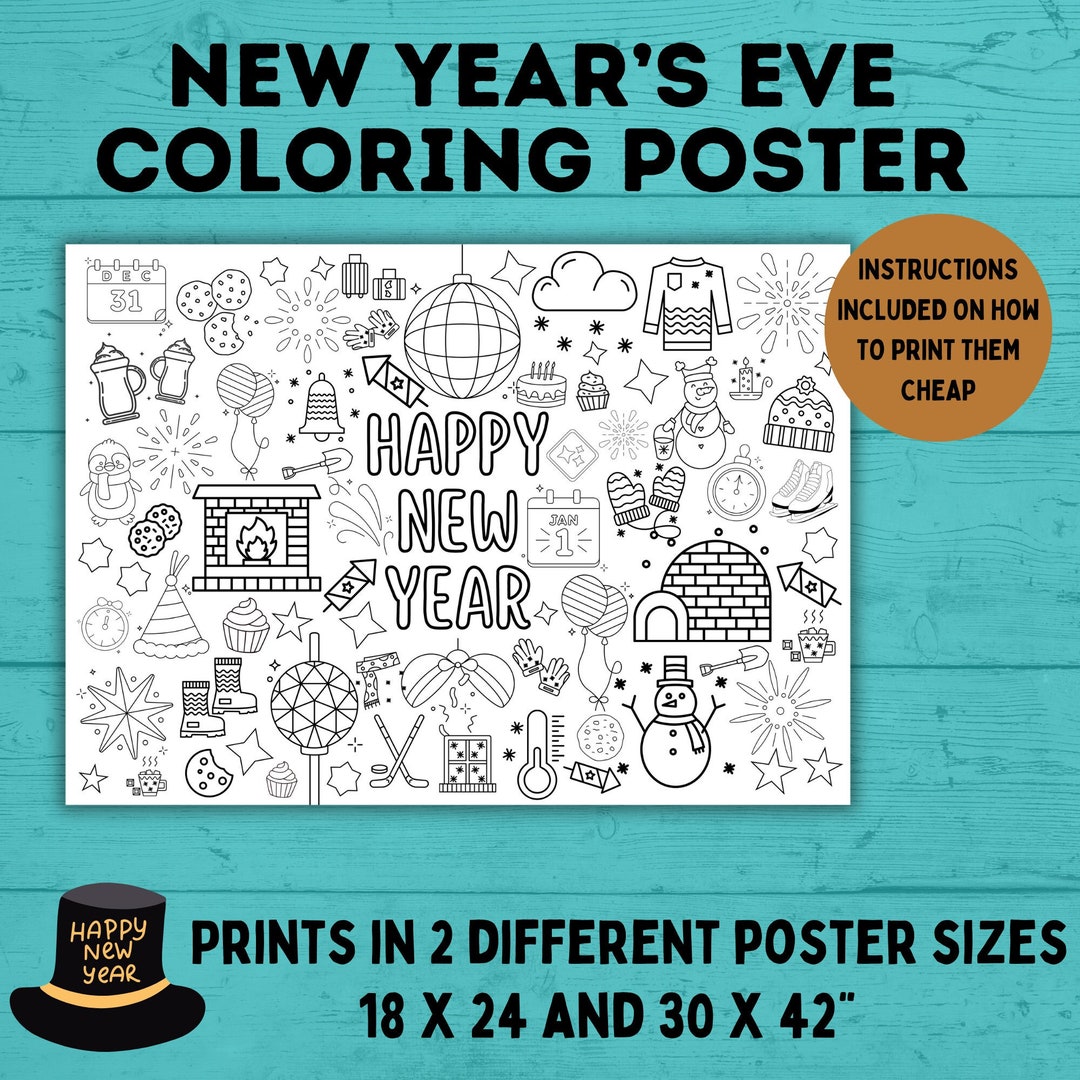New Year's Eve Coloring Poster for Kids | Kids Coloring Pages | New ...