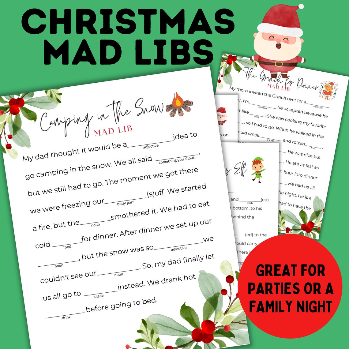 Christmas Activity for Kids | Christmas Mad Libs | Christmas Printable ...