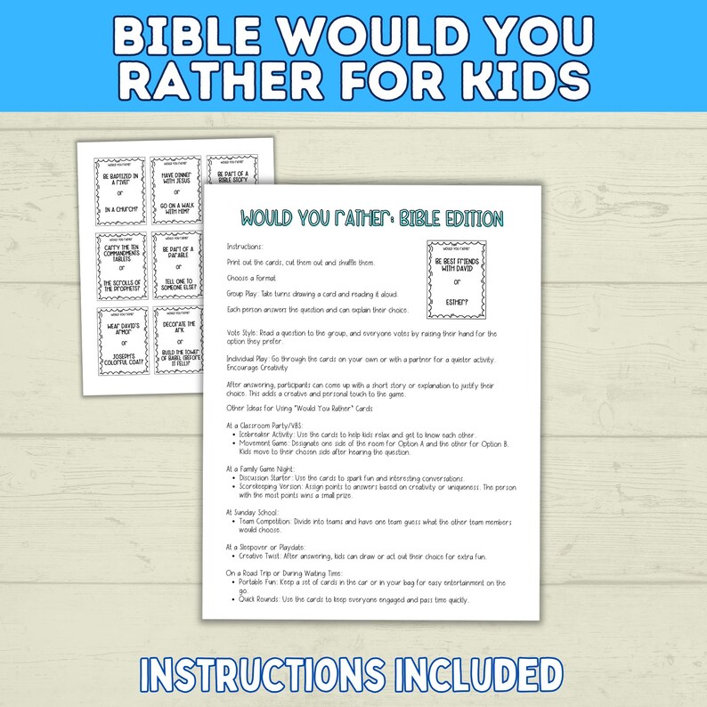 Bible Games for Kids, Would You Rather Bible Edition for Kids, Church ...