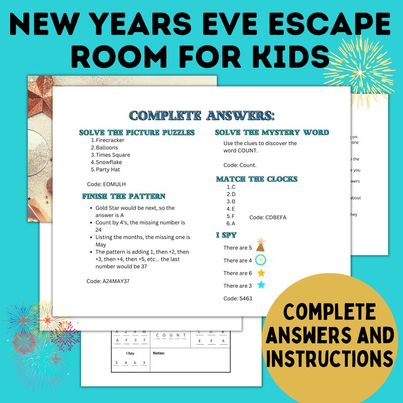 New Year's Eve Escape Room for Kids Digital Escape Room for Kids NYE ...