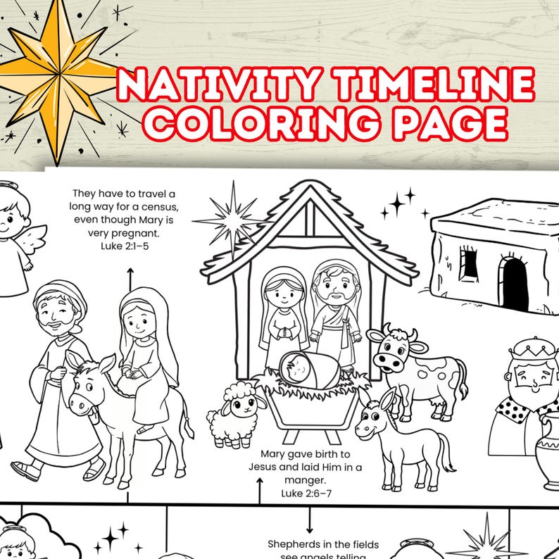 Nativity Coloring Pages for Kids, Bible Scripture Sheet, Holiday Craft ...
