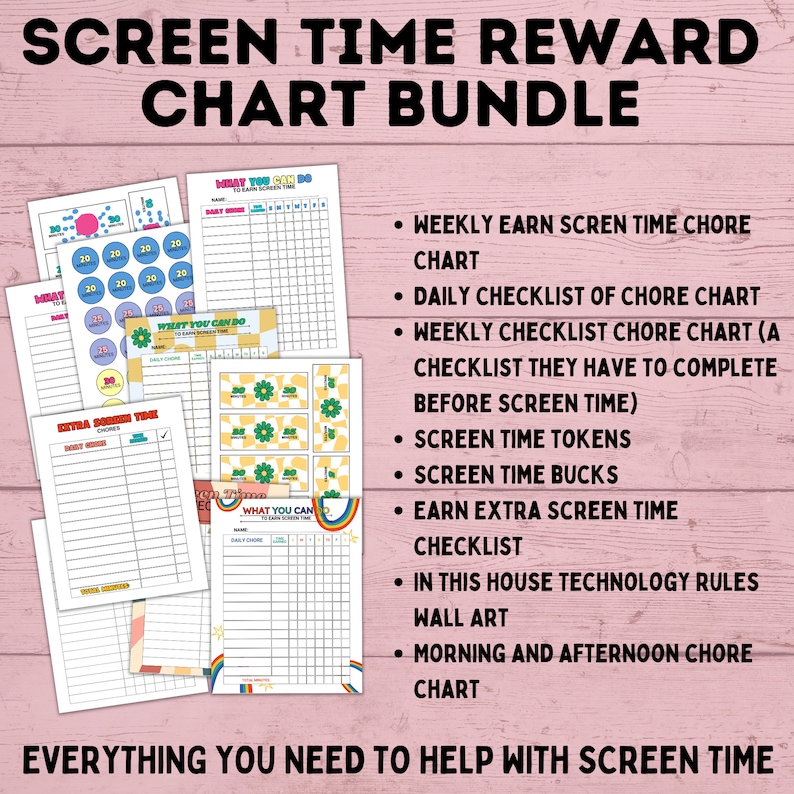 Screen Time Reward Chart Bundle | Kids Chore Chart | Kids Checklist ...