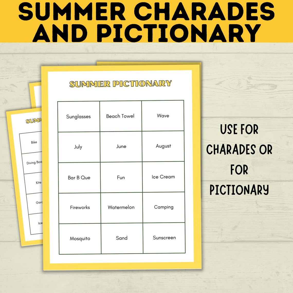 Summer Pictionary for Kids and Family | Summer Charades | Summer ...
