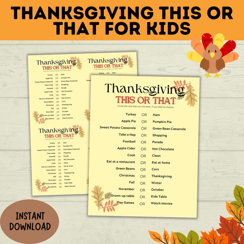 Thanksgiving This or That | Thanksgiving Game | Dinner Game | Party ...