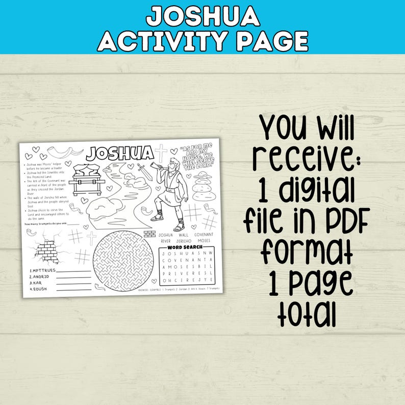 Joshua Kids Bible Character Activity Page, Coloring Sunday School ...