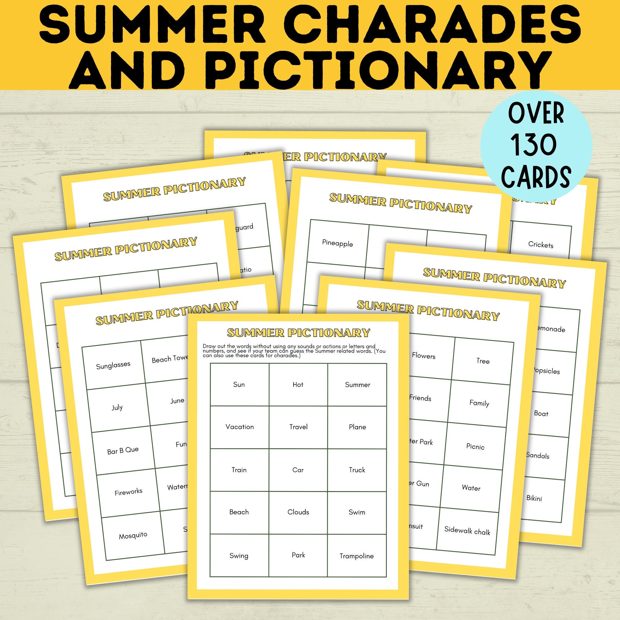 Summer Pictionary for Kids and Family | Summer Charades | Summer ...