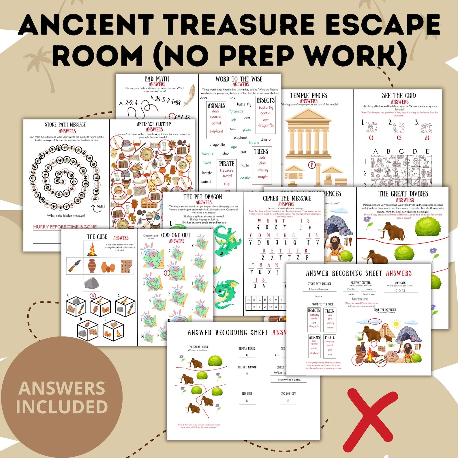 Ancient Treasure Escape Room for Kids Ages 9-13 No Prep Work | Kids ...