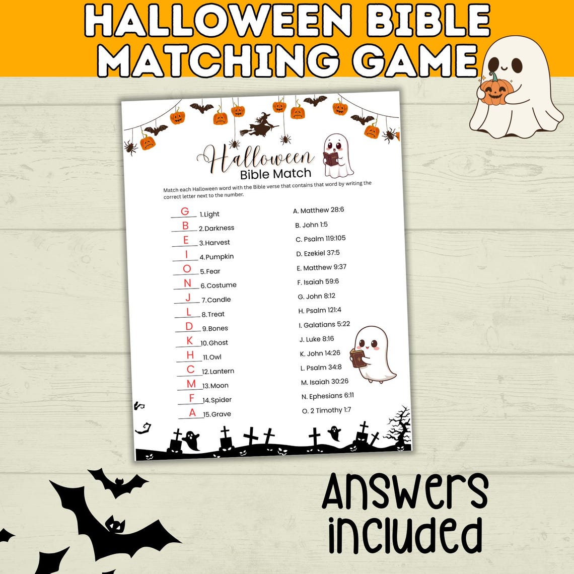 Halloween Bible Matching Game for Kids and Teens | PDF Digital Download ...