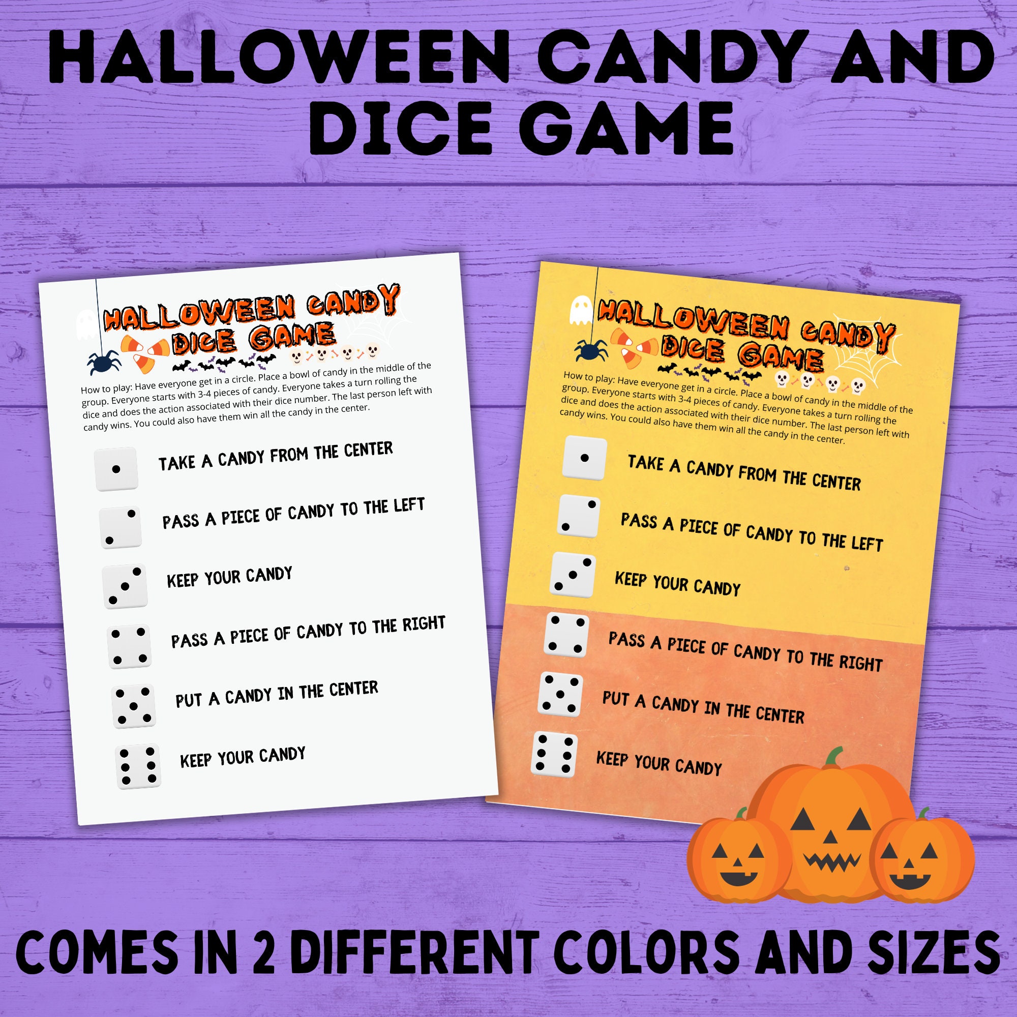 Halloween Candy Dice Game for Kids and Family Halloween Game Printables ...